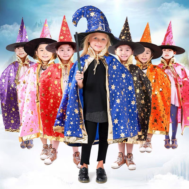 Kids Wizard Party Costume Cloak Cape Cosplay Witch Halloween Children ...