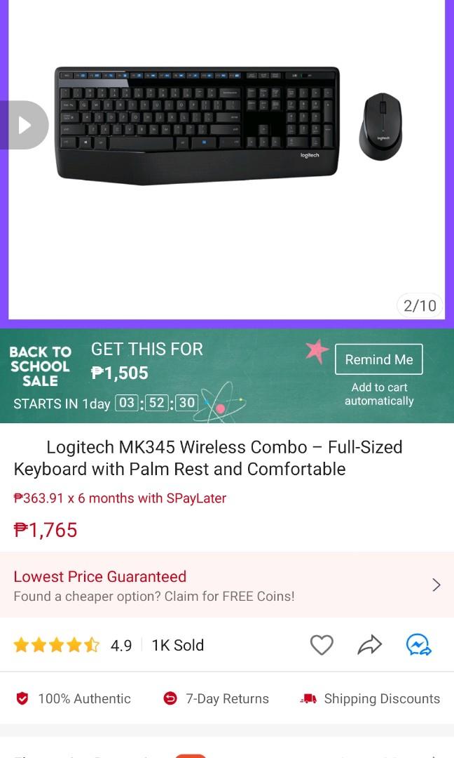 Logitech 345 Wireless Keyboard and Mouse, Computers & Tech, Parts ...