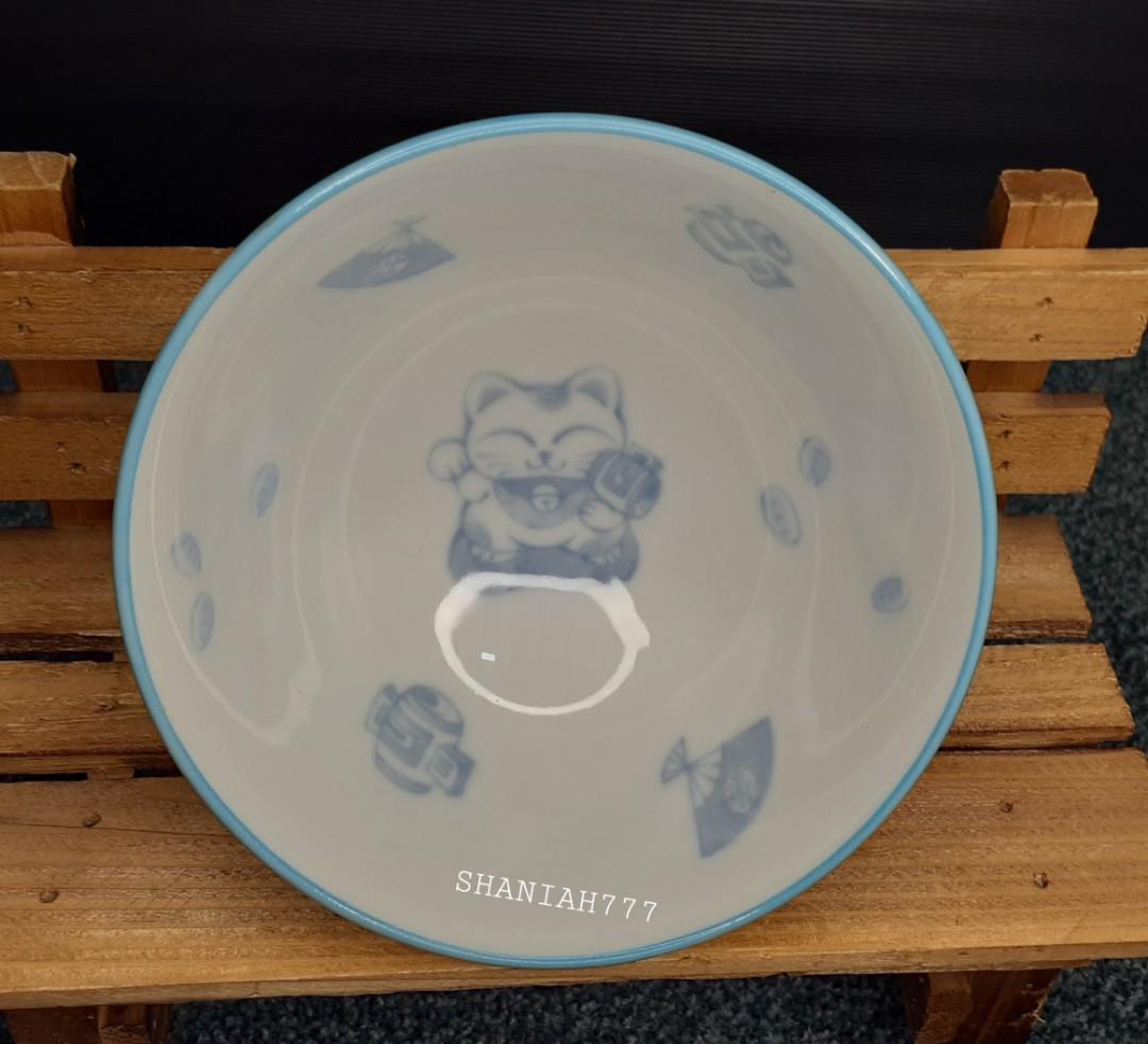 Maneko Neki Kawaii Good Luck Japanese Beckoning Cat Blue Bowl 1 pc ...