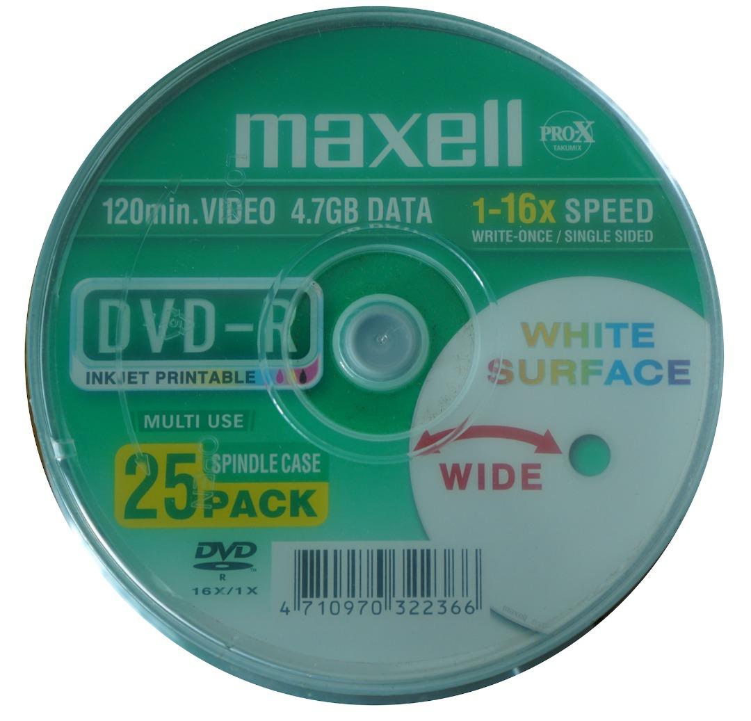 maxell 120min 4.7GB Data DVD-R 25 spindle pack, Hobbies & Toys, Music ...