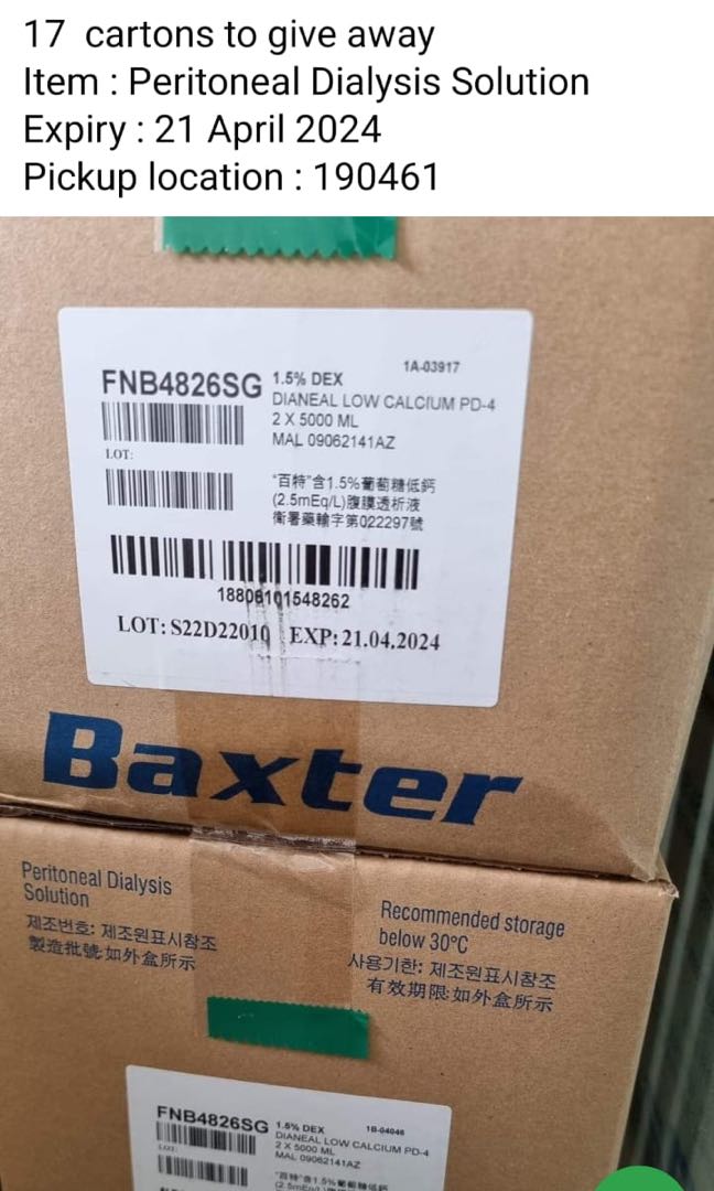 Peritoneal Dialysis Solution (Baxter PD Solution), Health & Nutrition ...