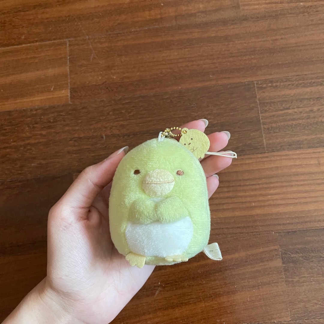 san x sumikko gurashi green penguin keychain plushie plush toy, Hobbies ...