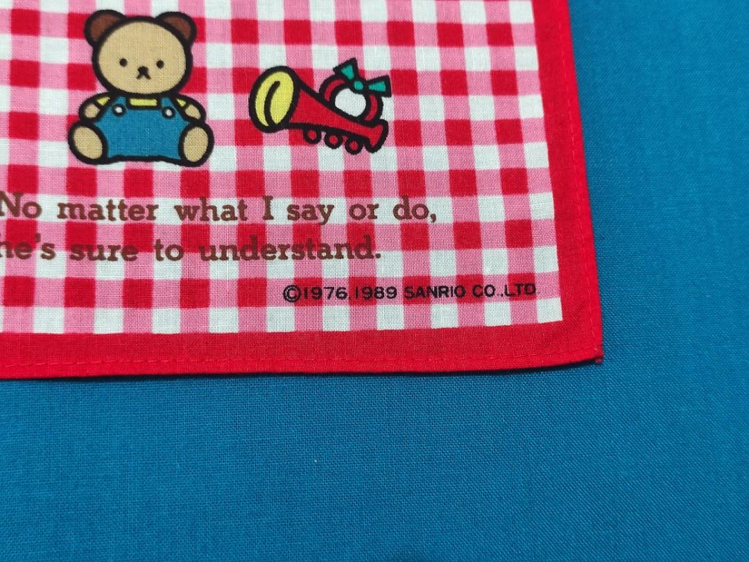 Sanrio HK Hello Kitty Teddy Bear Tales Checkered Pattern Handkerchief ...