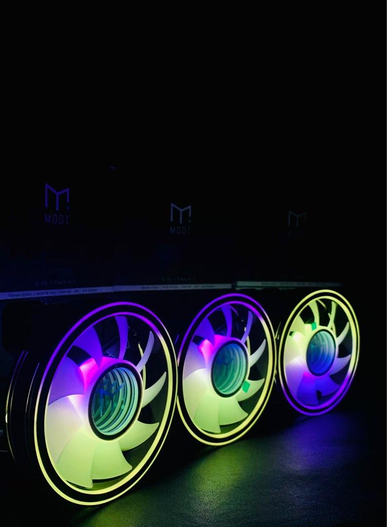 (Set of 3) ARGB Fans with hub and controller, Computers & Tech, Parts ...