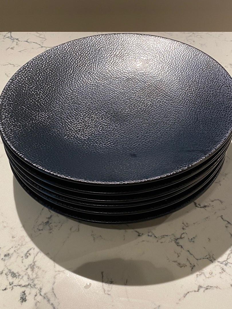 Set of 6 black textured Luzerne plates 30cm, Furniture & Home Living ...