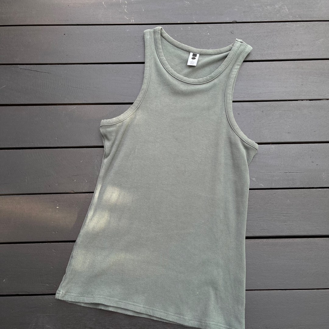 TEM GREEN RIBBED TANK on Carousell