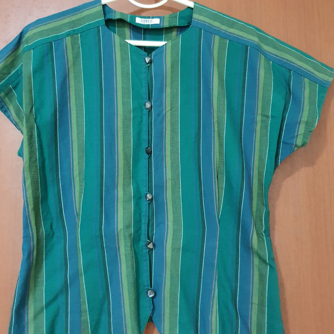 Vintage green stripe top, Women's Fashion, Tops, Blouses on Carousell