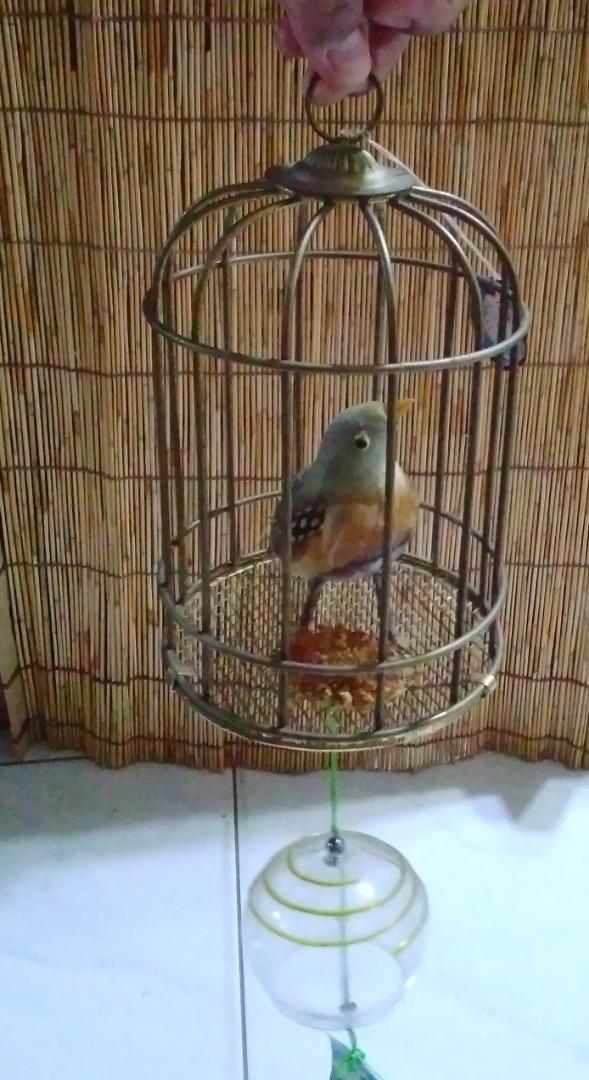 Vintage Mixed Metal Brass Bird Cage with Realistic Bird and Glass Wind ...