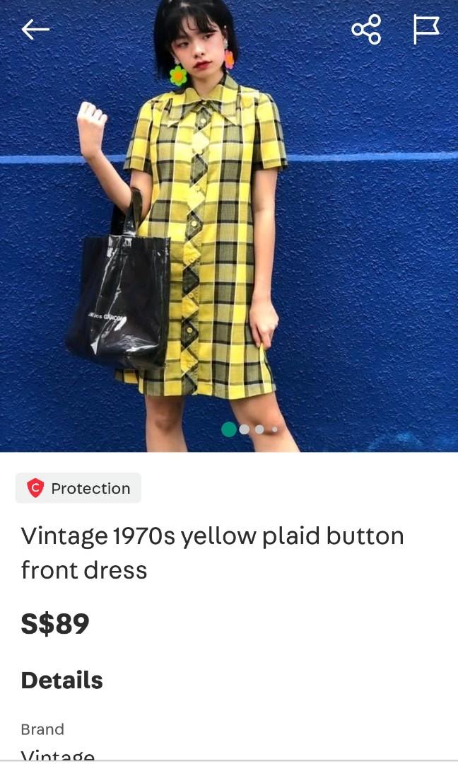 Vintage yellow plaid dress 1970s 70s, Women's Fashion, Dresses & Sets ...