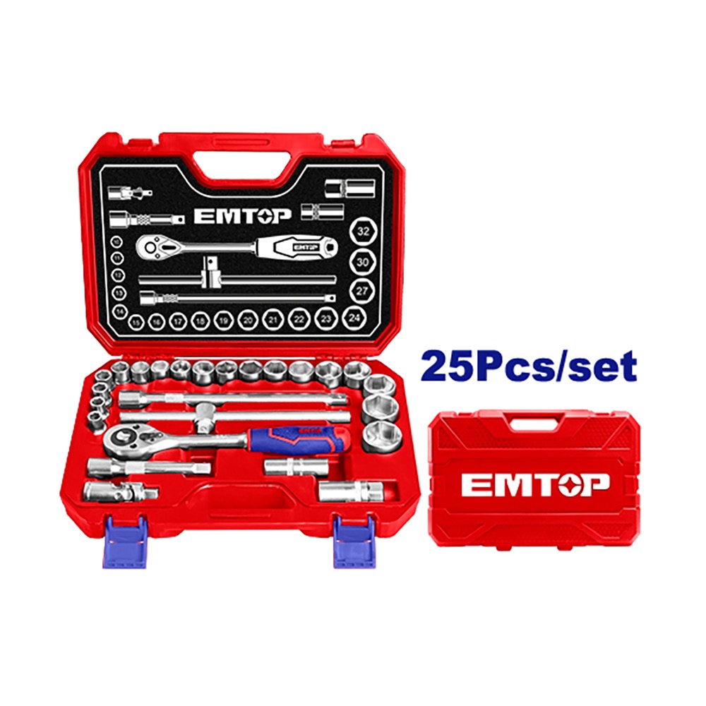 { SALE } EMTOP ESKT12251 25 Pcs 1/2" Socket Set, Furniture & Home Living, Home Improvement ...