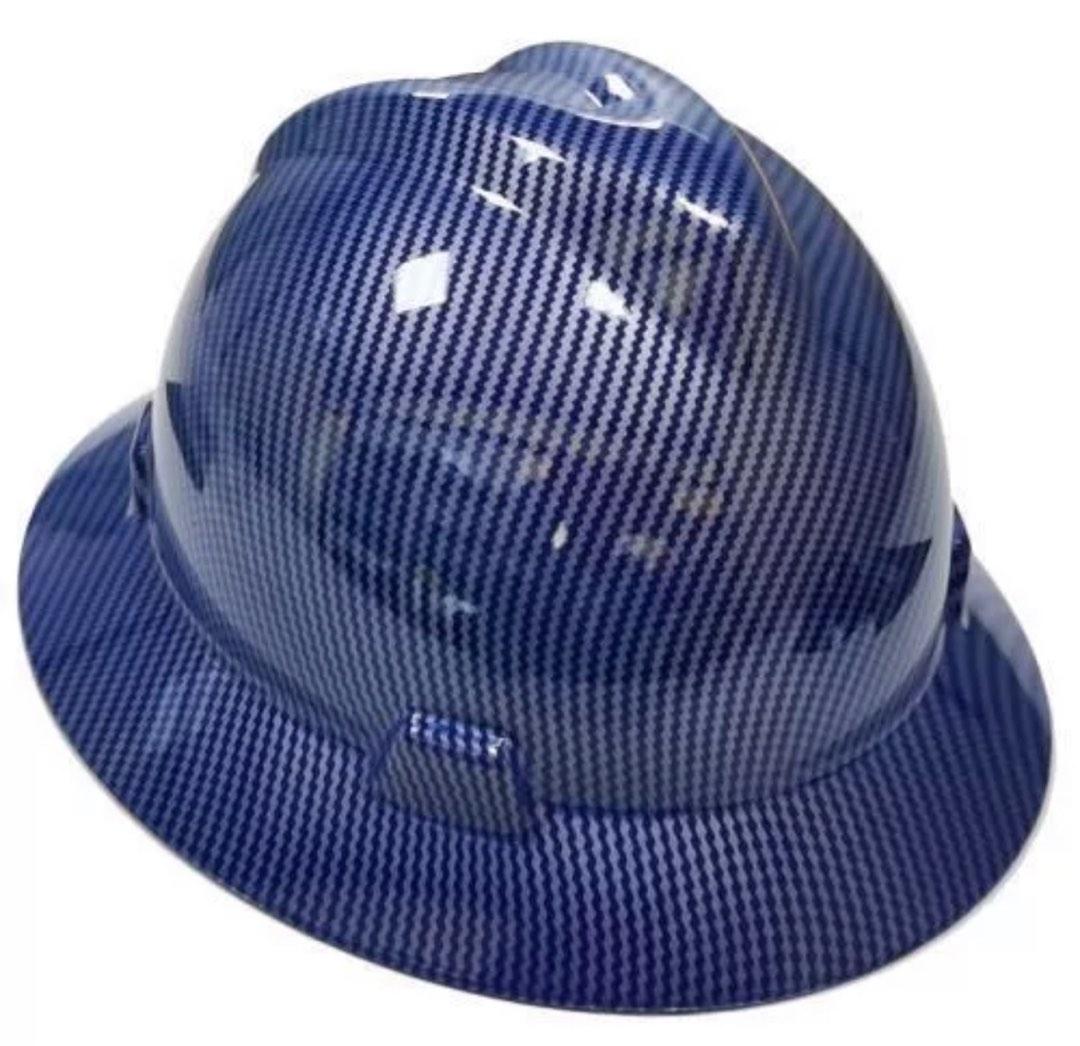 Blue Carbon Fibre Full Brim Construction Safety Helmet with Chin Strap ...