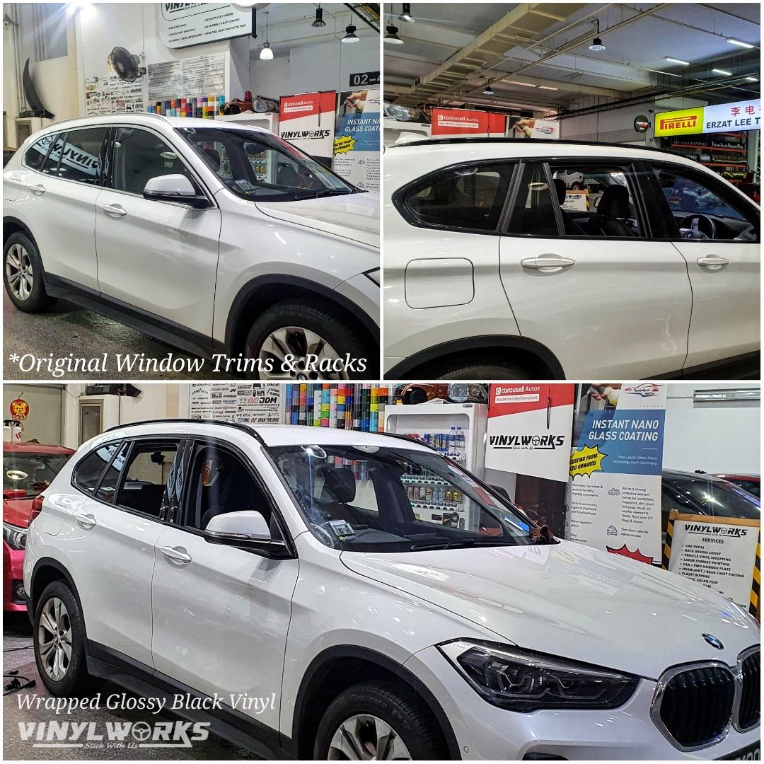 BMW X1 Windows Trims & Roof Racks Wrap Gloss Black Vinyl Sticker ...