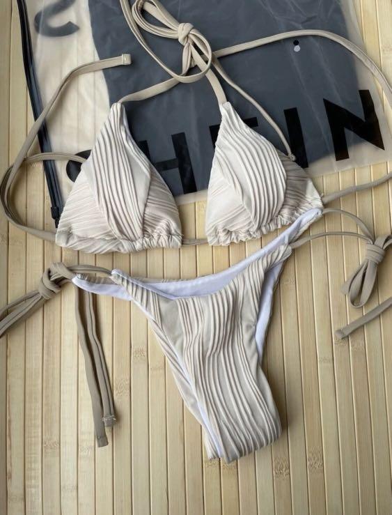 Cream Beige Textured Bikini, Women's Fashion, Swimwear, Bikinis ...