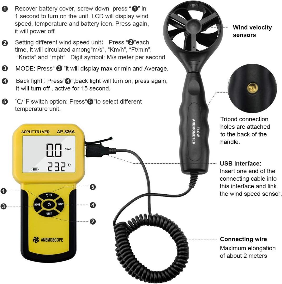 Digital Anemometer Handheld AP-826A Wind Meter with LCD Back Light ...