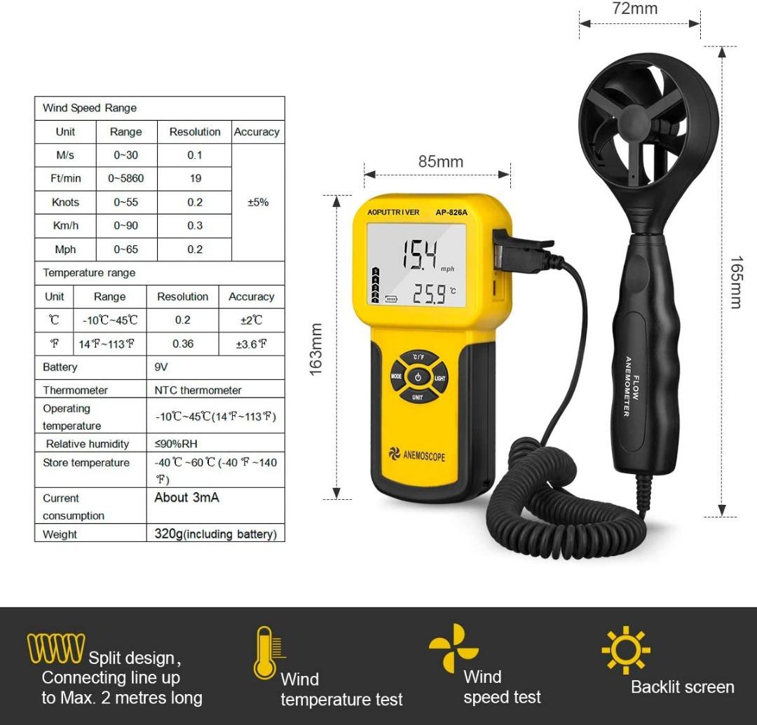 Digital Anemometer Handheld AP-826A Wind Meter with LCD Back Light ...