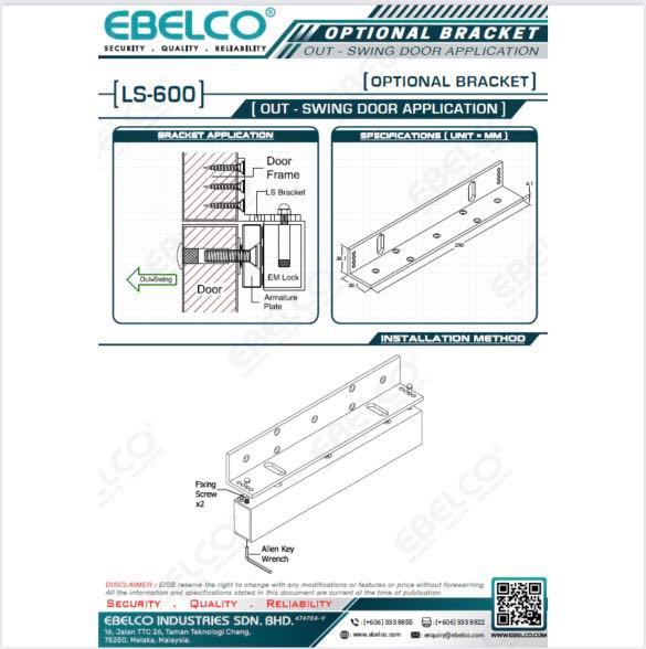 Ebelco Glass Door Bracket DSU600/LS600 for Door Access EM Lock ...