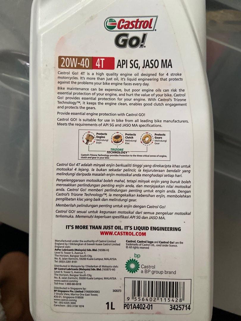 FREE: ENGINE OIL Castrol Go 20W-40, Motorcycles, Motorcycle Accessories ...