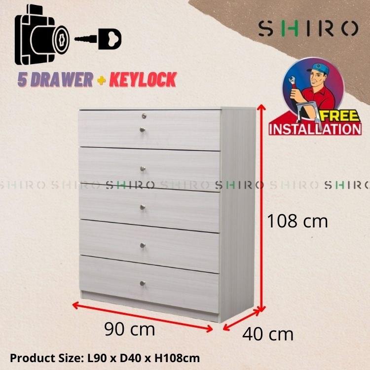 (Free Installation) Laci Baju Drawer Storage Cabinet 5 Layer Chest Drawer with Lock Almari Baju ...