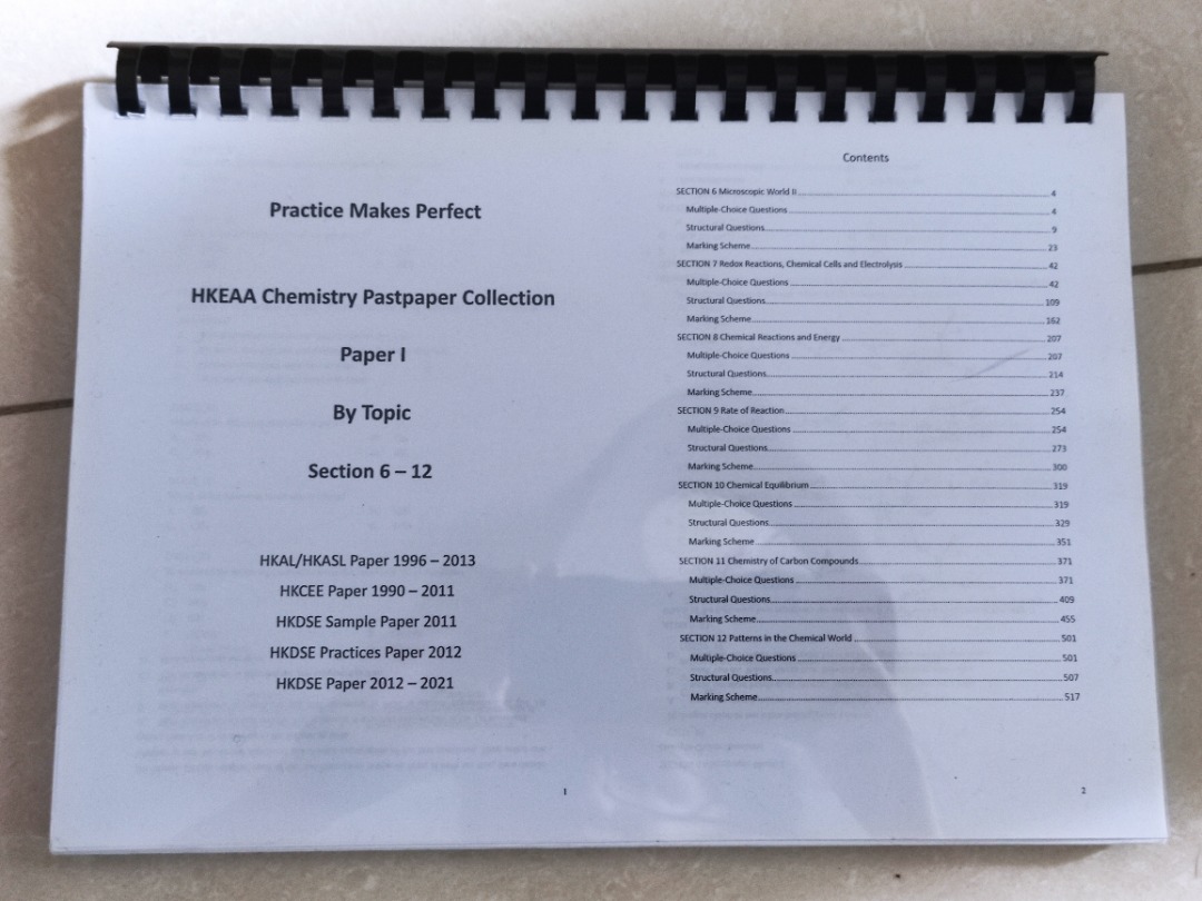 HKEAA Chemistry Past Papers collection (by topic, section 6-12), 興趣及遊戲 ...