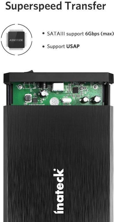 Inateck 3.5 Hard Drive Enclosure, ALUMINUM USB 3.0 SATA HDD Enclosure ...