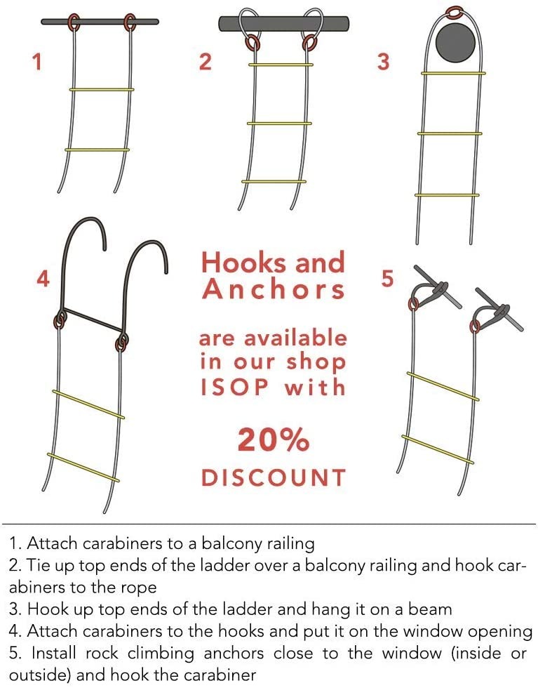 ISOP Fire Escape Rope Ladder 2 Story 5m (16ft) - Flame Resistant Safety ...