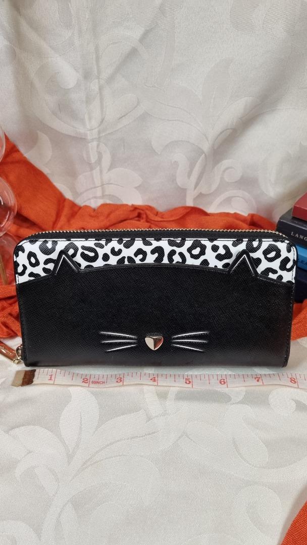 Kate Spade Meow cat large continental wallet (black & white), Luxury ...