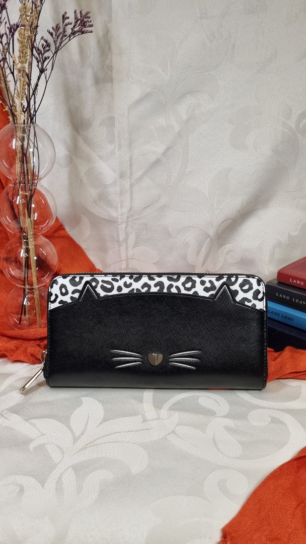 Kate Spade Meow cat large continental wallet (black & white), Luxury ...