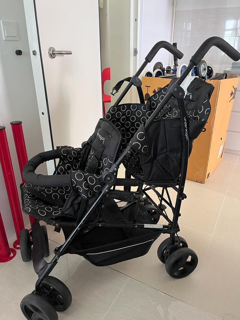 Kinderwagon - black double seat stroller, Babies & Kids, Going Out ...