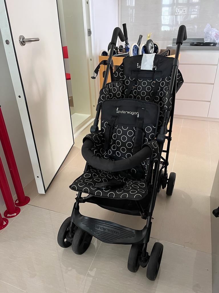 Kinderwagon - black double seat stroller, Babies & Kids, Going Out ...