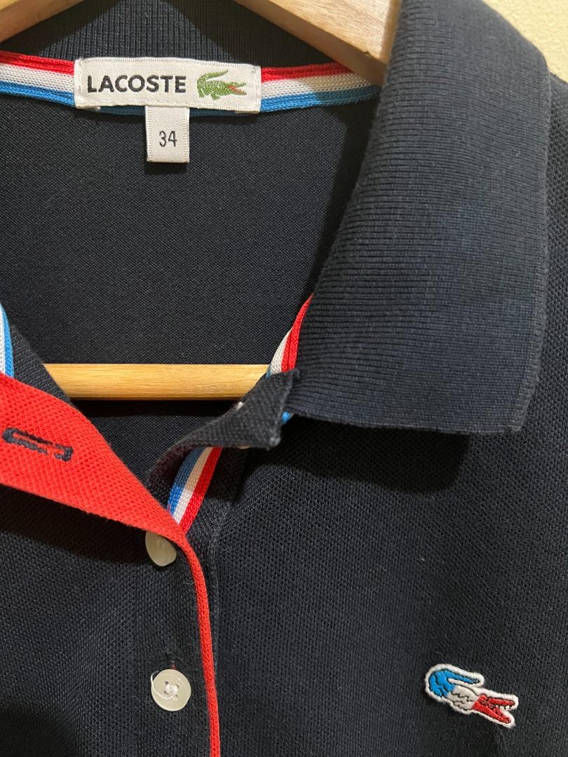 Lacoste Embroidered Tricolor Side Logo Women's Polo Shirt in Navy Blue, Women's Fashion, Tops ...