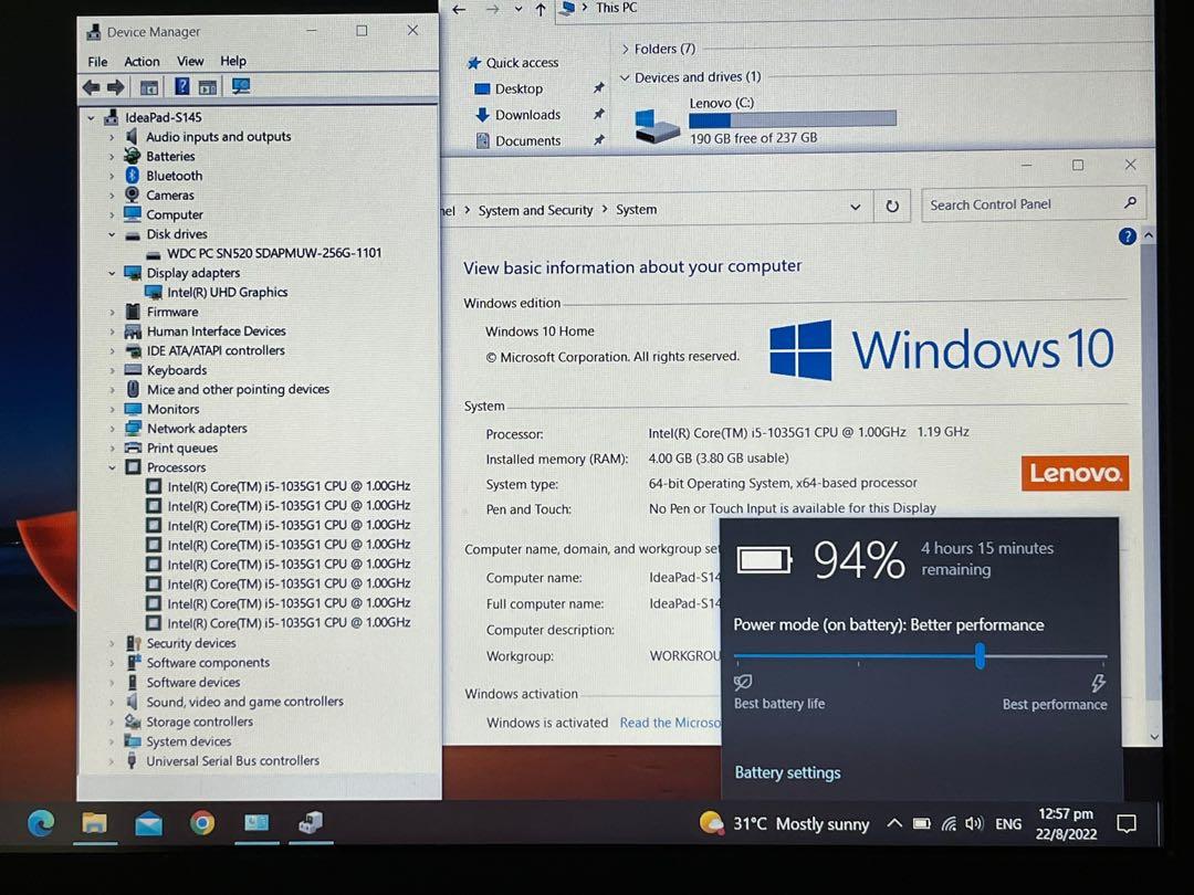 LENOVO ideaPad S145 Laptop 14" inch FHD display screen Processor intel ...