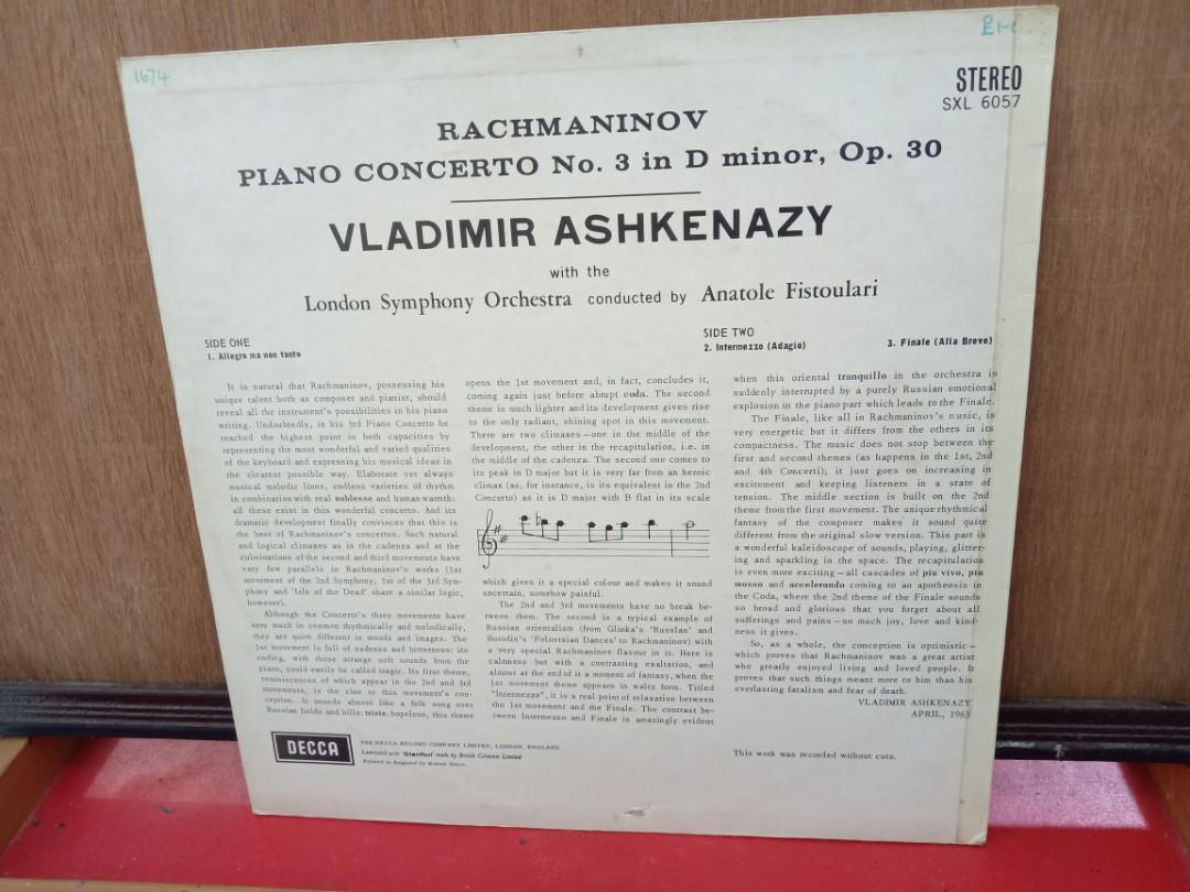 (LP) Vladimir Ashkenazy, Rachmaninov, Fistoulari, London Symphony - 3rd. Piano Concerto, Hobbies ...