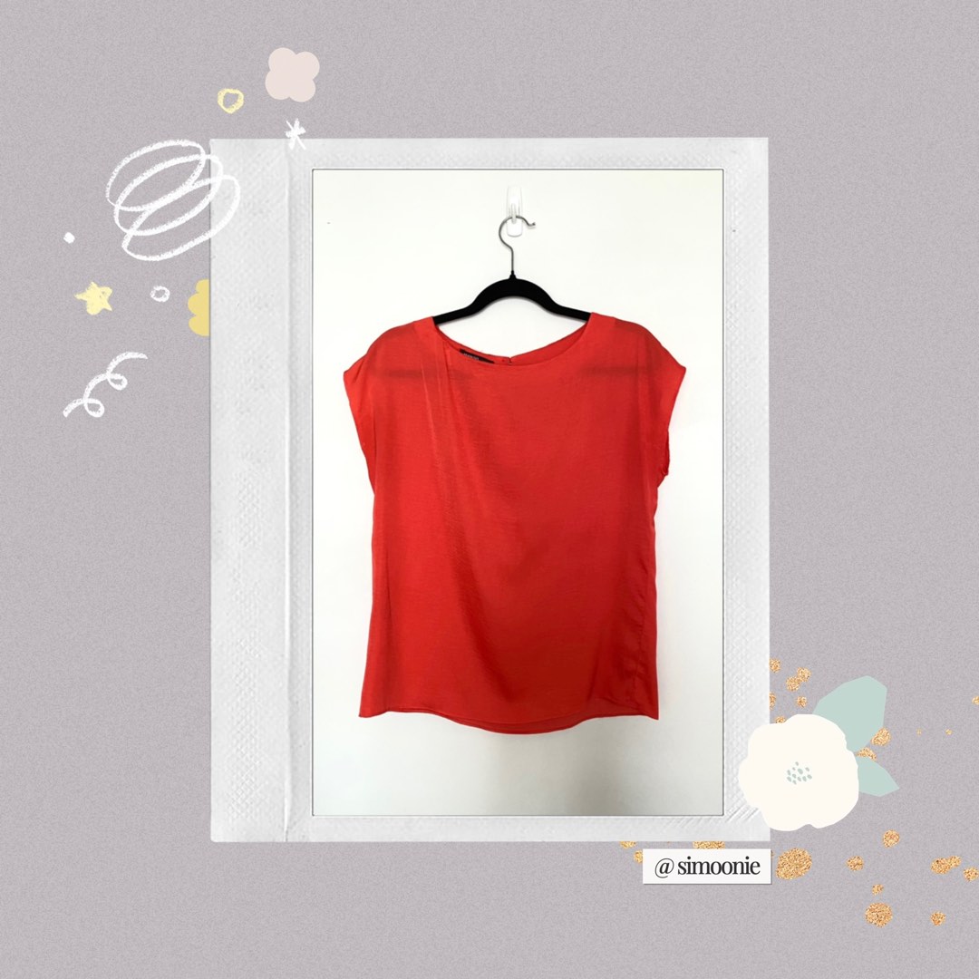 Mango Silk Satin Scarlet Orange Top, Women's Fashion, Tops, Blouses on ...