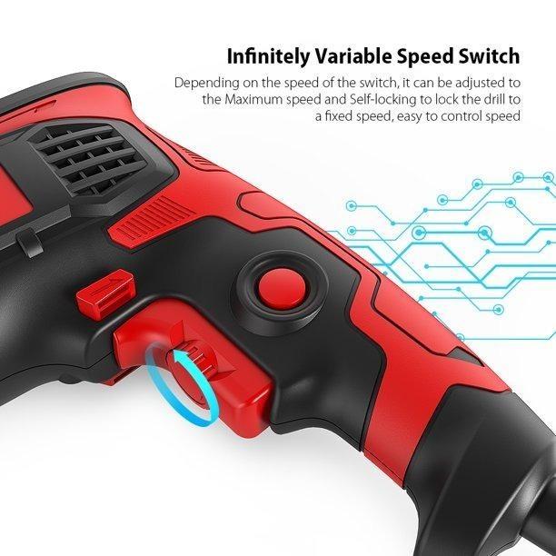 Meterk 7.0Amp Hammer Drill 1/2 Inch Corded Drill with 3000RPM Variable ...