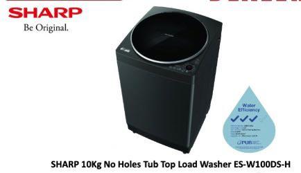 NO HOLES tub sleek Sharp 10kg top load washing machine grey, TV & Home ...