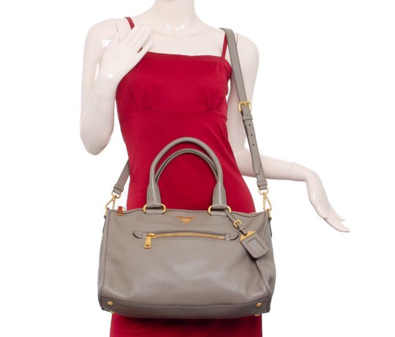 PRADA Vitello Daino Argilla Leather Zip Tote Bag, Luxury, Bags & Wallets on Carousell