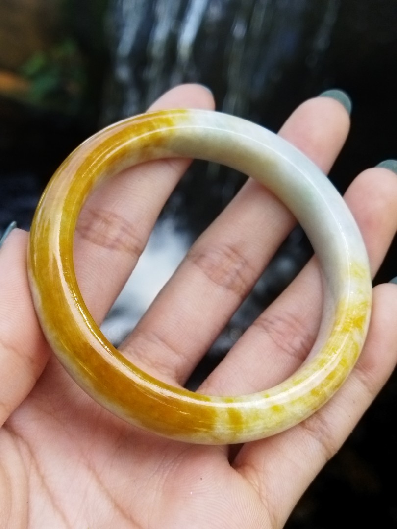 RARE Type A Bright Honey Yellow and White Myanmar Jadeite Jade bangle ...