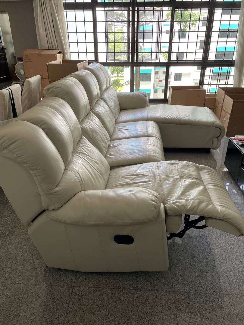 Recliner L shape sofa full leather 4 seaters, Furniture & Home Living, Furniture, Sofas on Carousell