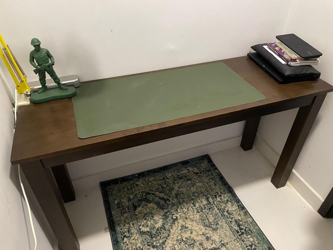 Solid console/ study desk - heavy wood (together with Ikea LAIVA shelve), Furniture & Home ...