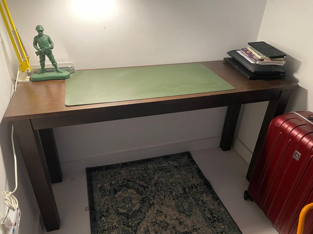 Solid console/ study desk - heavy wood (together with Ikea LAIVA shelve), Furniture & Home ...