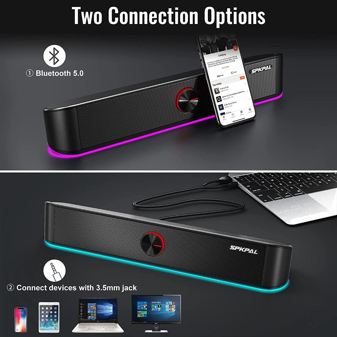 SPKPAL PC Soundbar Speakers for Computer,2.0 USB Powered Sound Bar ...