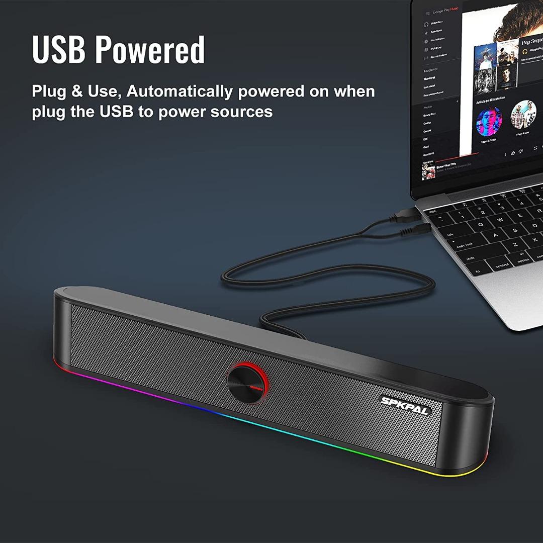 SPKPAL PC Soundbar Speakers for Computer,2.0 USB Powered Sound Bar ...