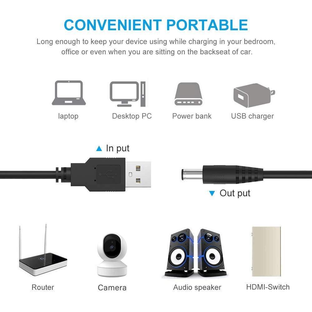 USB to DC Power Cable 5V Power Cord Universal Charging Cable 5.5x2.1mm ...