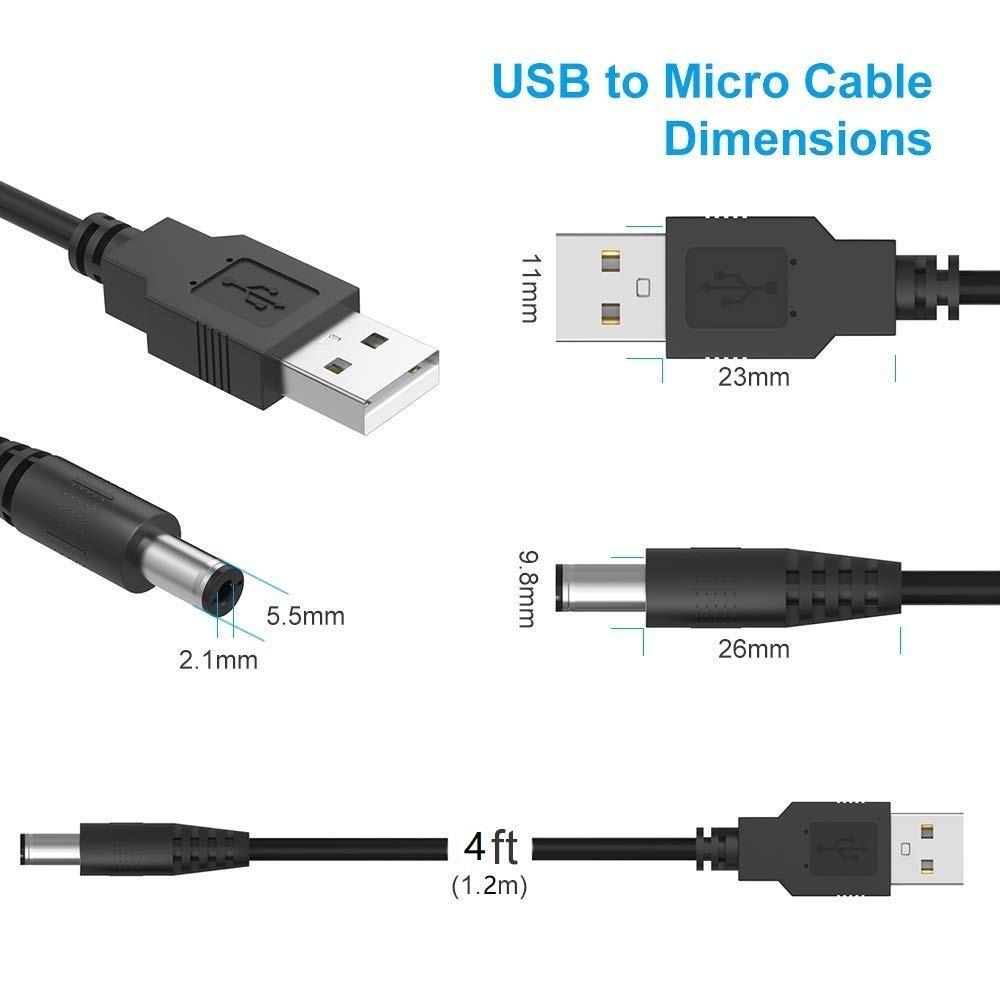 USB to DC Power Cable 5V Power Cord Universal Charging Cable 5.5x2.1mm ...