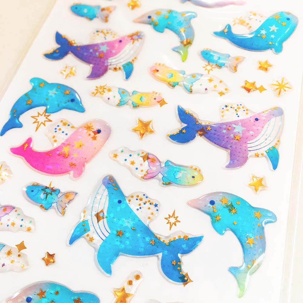 Whale stickers puffy stickers watercolor pack, whale baby shower galaxy ...
