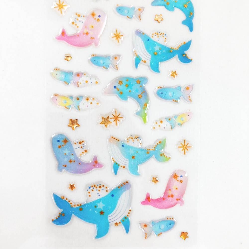 Whale stickers puffy stickers watercolor pack, whale baby shower galaxy ...