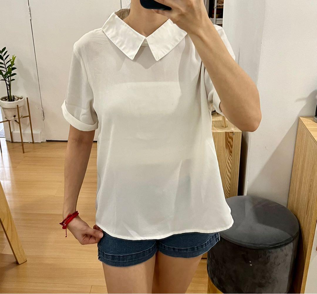 White sheer top, Women's Fashion, Tops, Blouses on Carousell