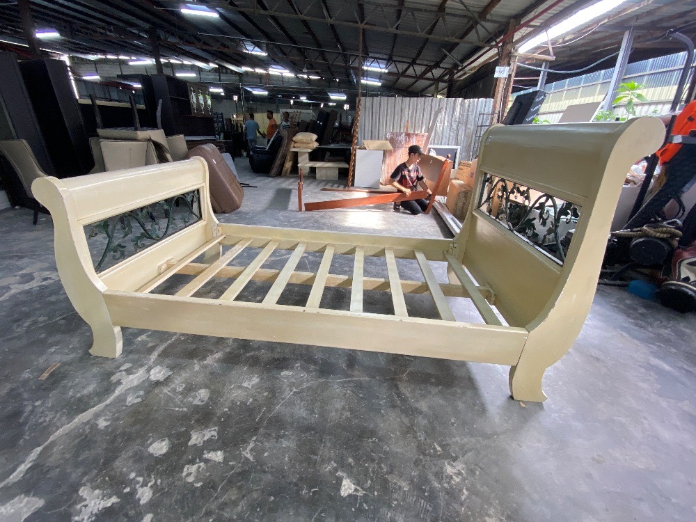 Wooden with Metal Carved Flower Single Size Bed Frame White Colour ...