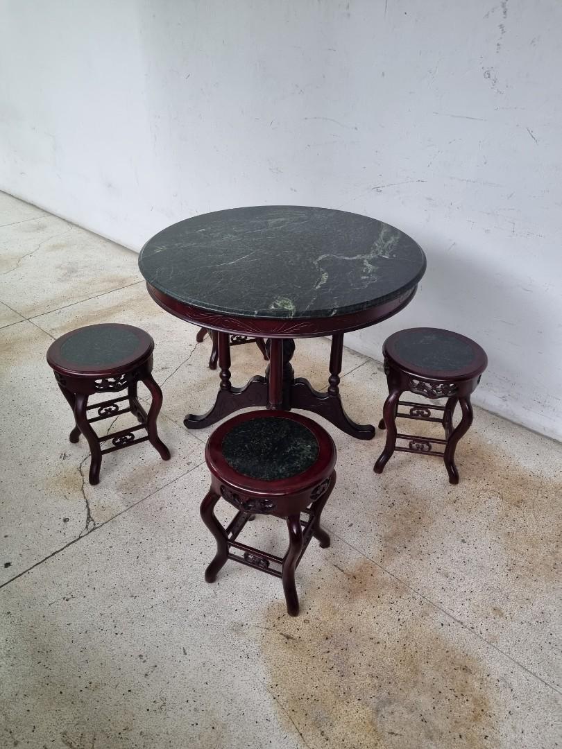 3ft kopitiam marble table set, Furniture & Home Living, Furniture ...