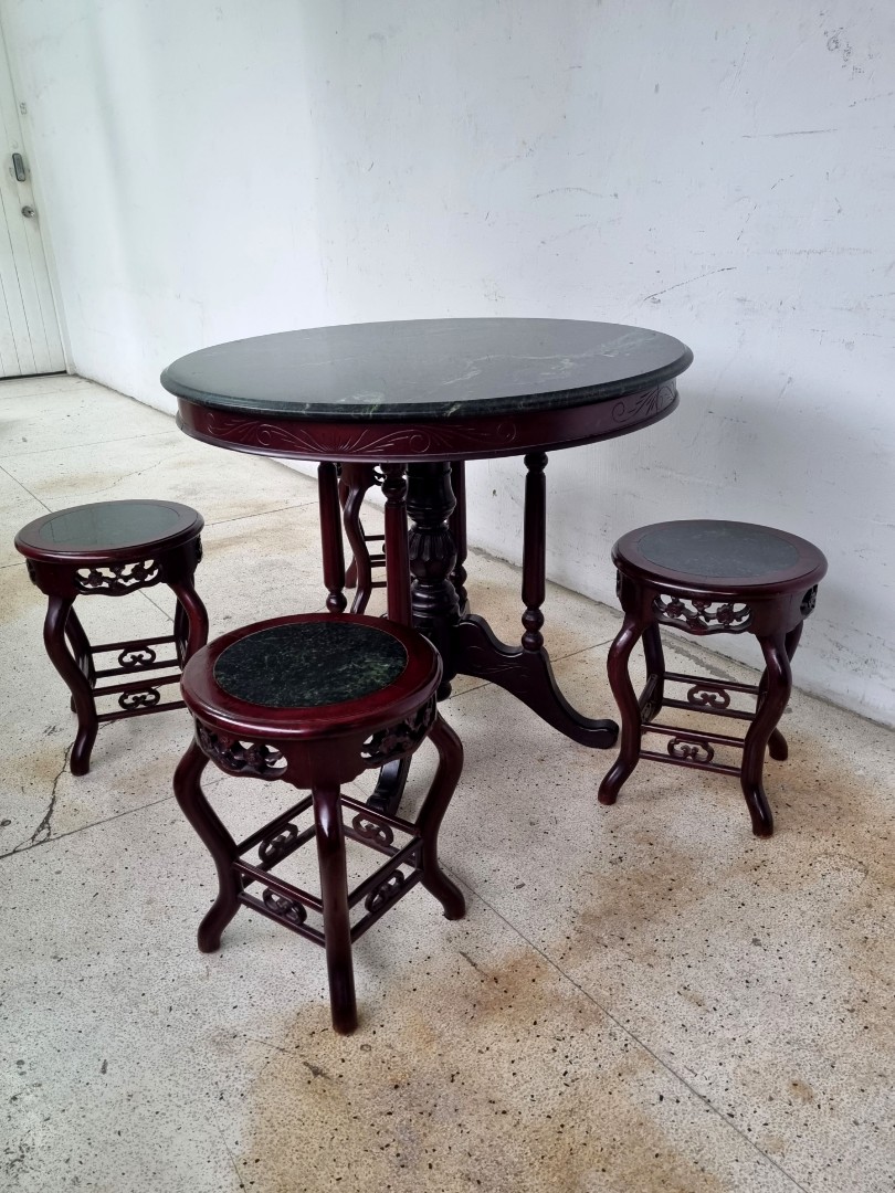 3ft kopitiam marble table set, Furniture & Home Living, Furniture ...